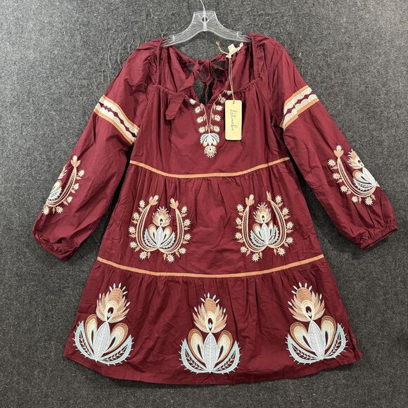 Anthropologie | Dresses | Let Me Be Dress Women Small Red Embroidered ...